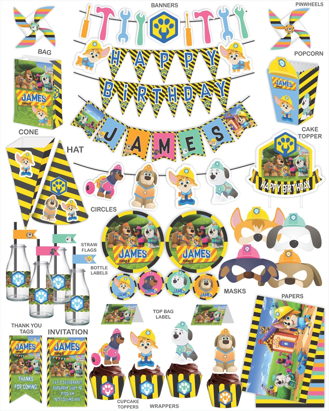 Pupstruction Printable Birthday Party Decoration. Cachorros a La Obra ...