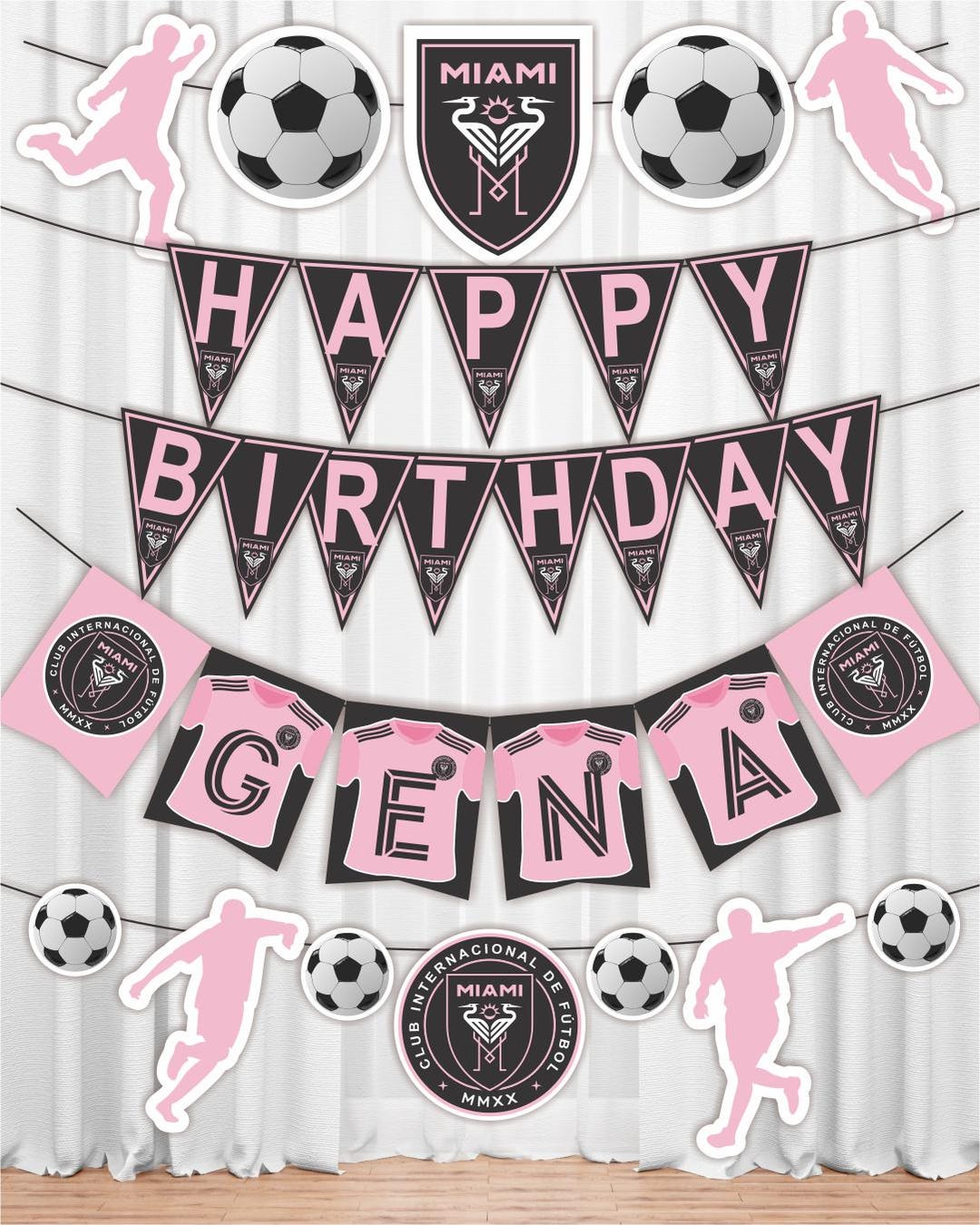 Inter Miami Happy Birthday Printable Banner. Inter Miami Party Supplies ...