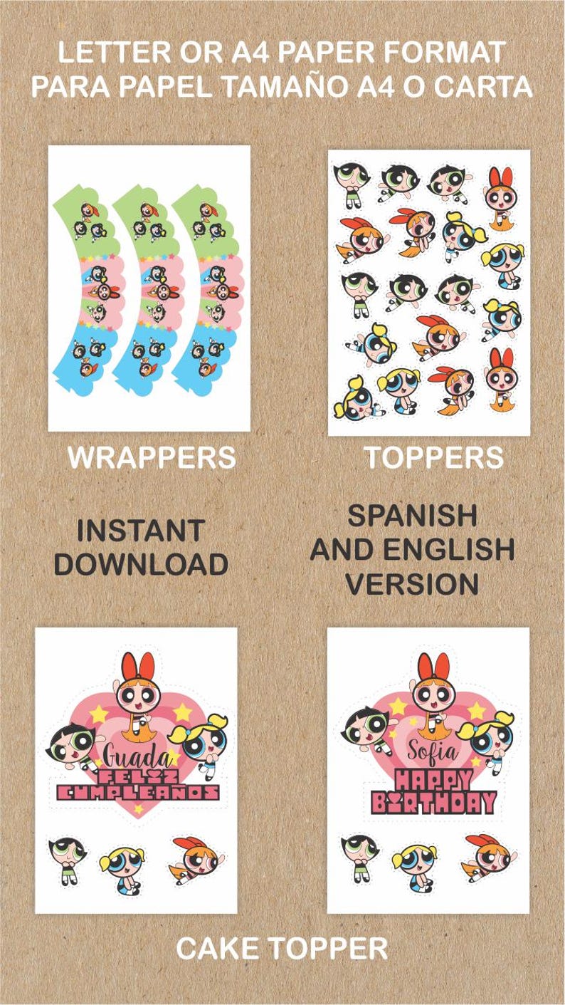 Power Puff Girls Printable Birthday Party Decoration. Cupcake Wrappers ...