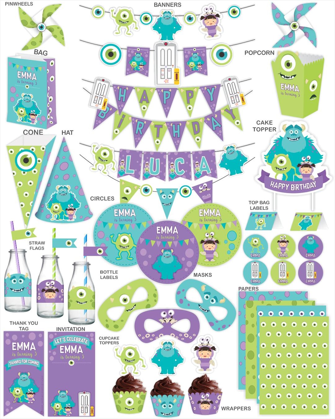 Monster inc Printable Birthday Party Dekoration - Etsy.de