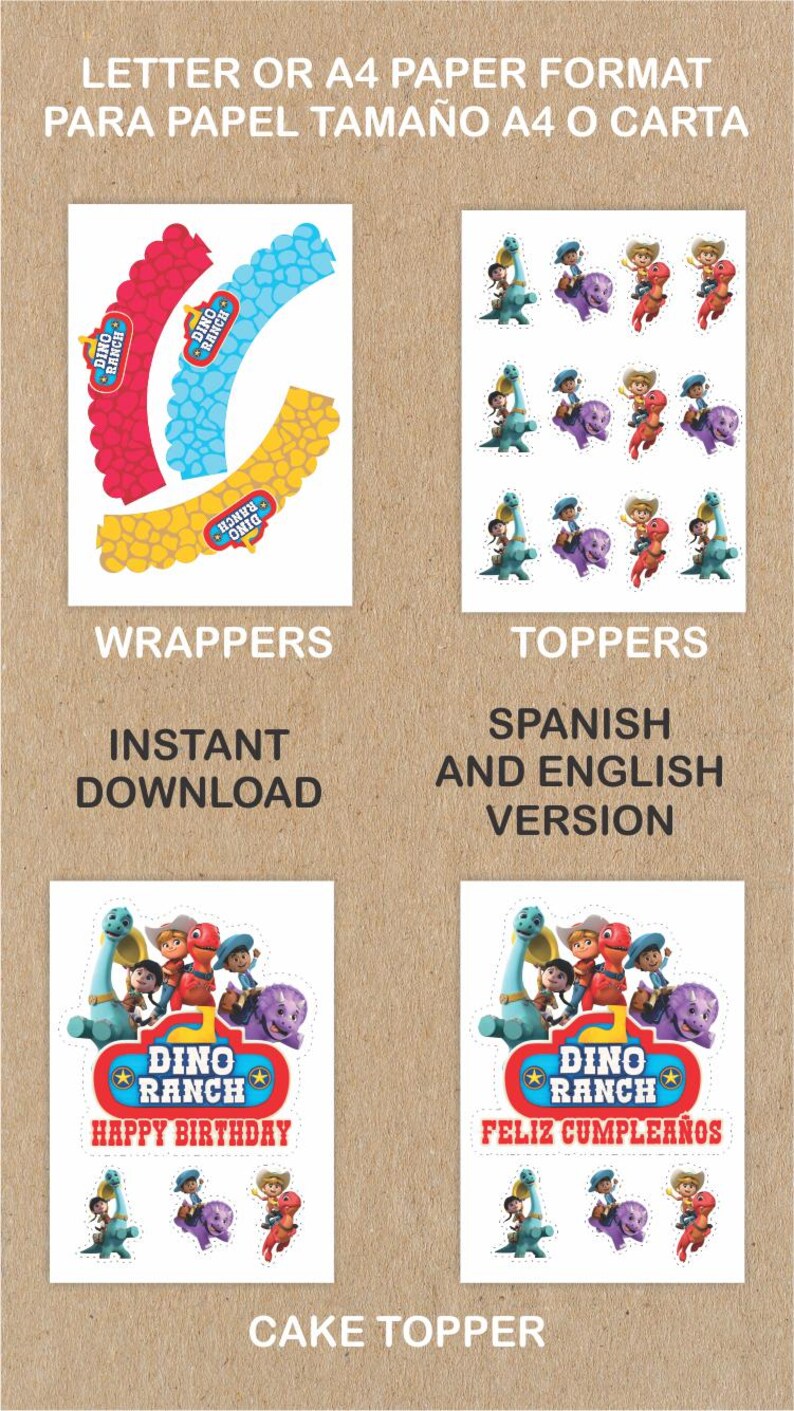 Dino Ranch Printable Birthday Party Decoration. Cupcake Wrappers and ...