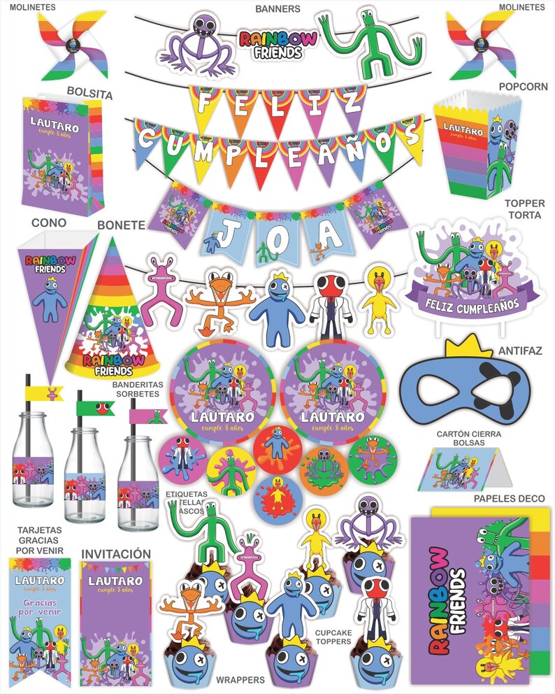 Rainbow Friends Printable Birthday Party Decoration.rainbow Friends ...