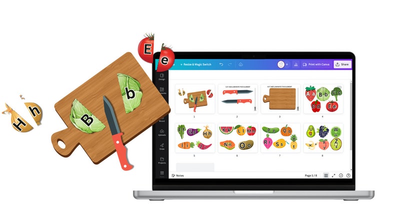 Alphabet Cooking Cut Vegetables and Fruits Printable Busy Books for ...