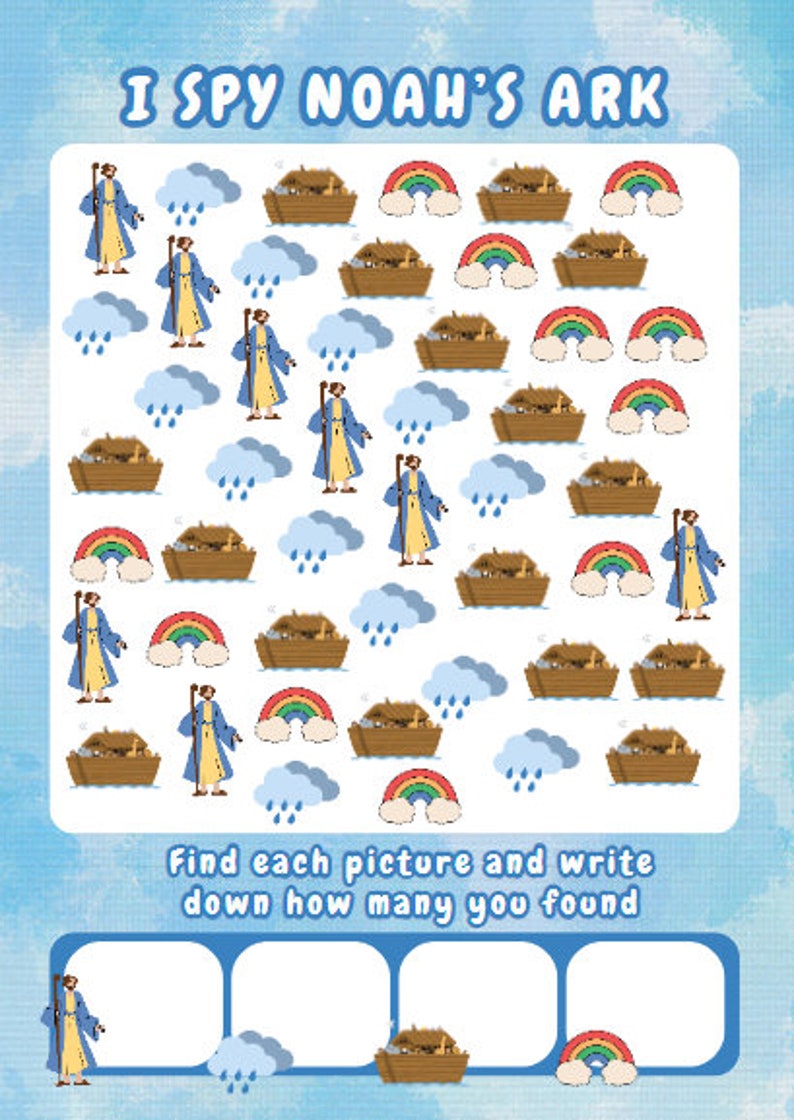 I Spy Noah's Ark Worksheet for Kids Bible Themed Printable Busy Books ...