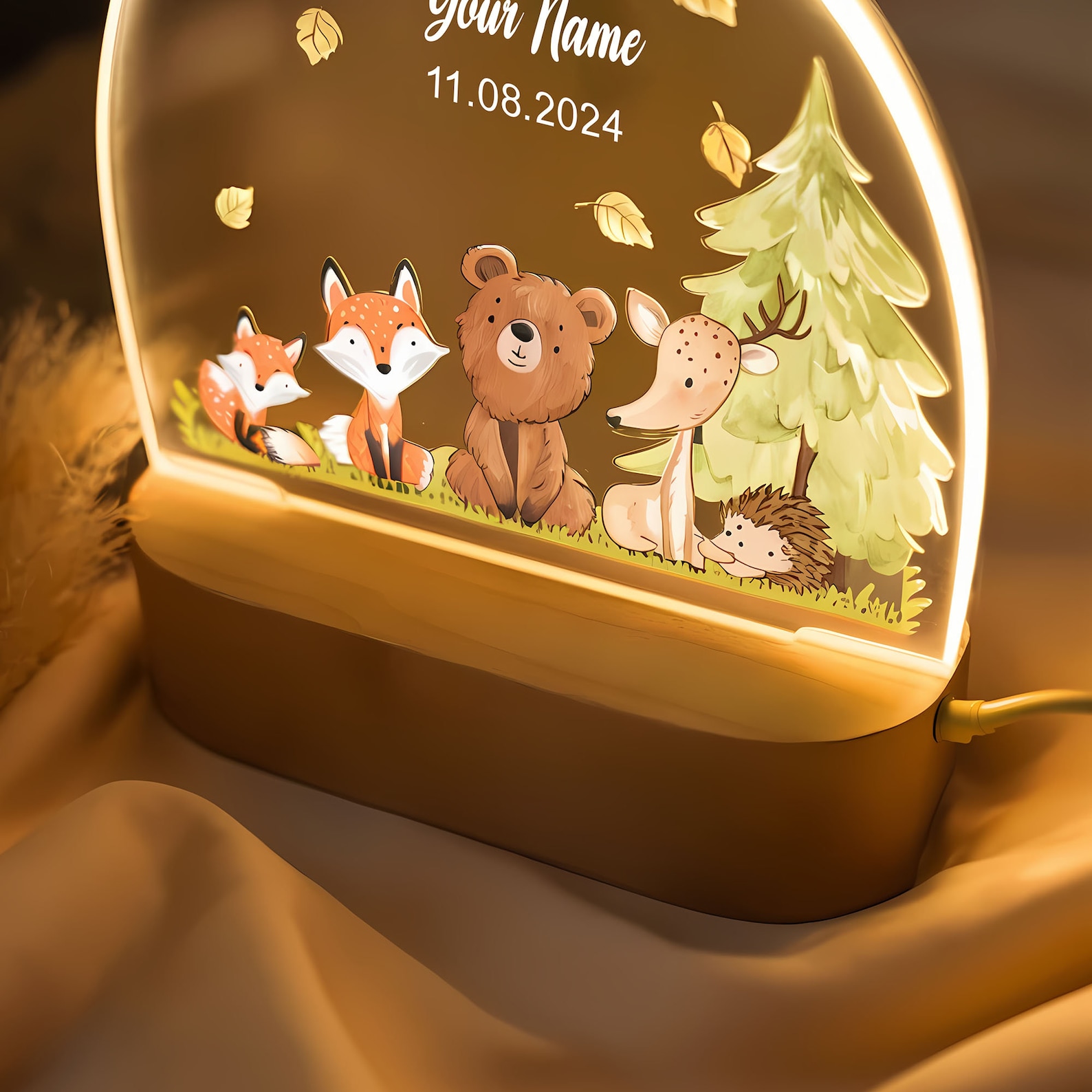 Custom Woodland Animals Night Light Handmade, Baby Gift Birth, Night ...