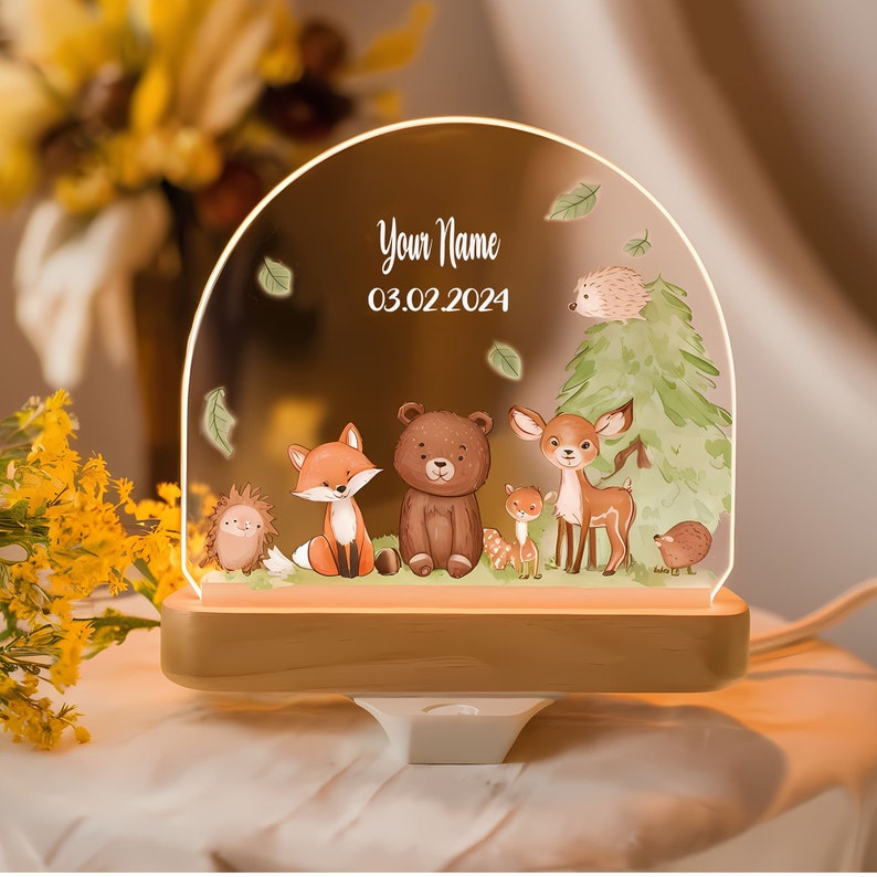 Custom Woodland Animals Night Light Handmade, Baby Gift Birth, Night ...