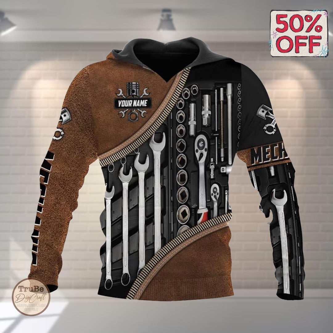 Personalized Mechanic Hoodie: Custom Name 3D Print Pullover - Etsy