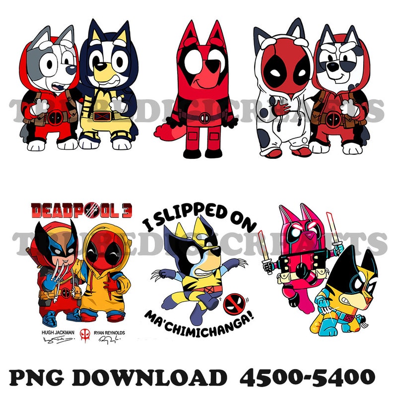 Bluey Deadpool and Wolverine Bundle Png, Deadpool Png, Wolverine Png ...