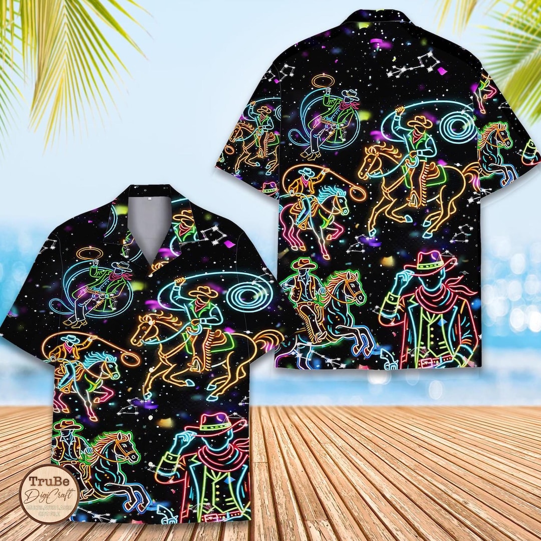 Limited Neon Cowboy Rodeo Hawaii Shirt, Western Cowboy Aloha Shirt ...