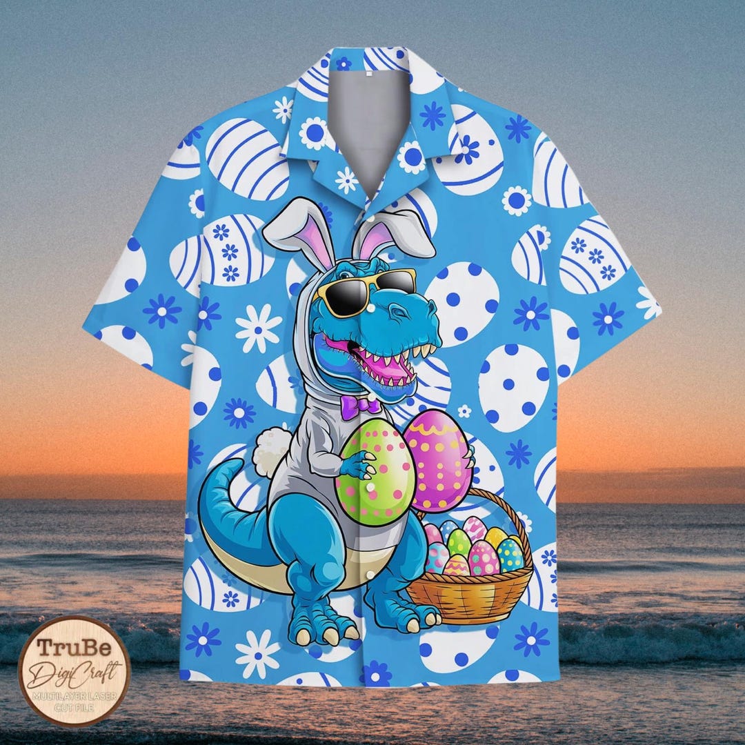 Cute Dinosaur Easter Hawaii Shirt, T Rex Easter Basket Aloha Shirt ...