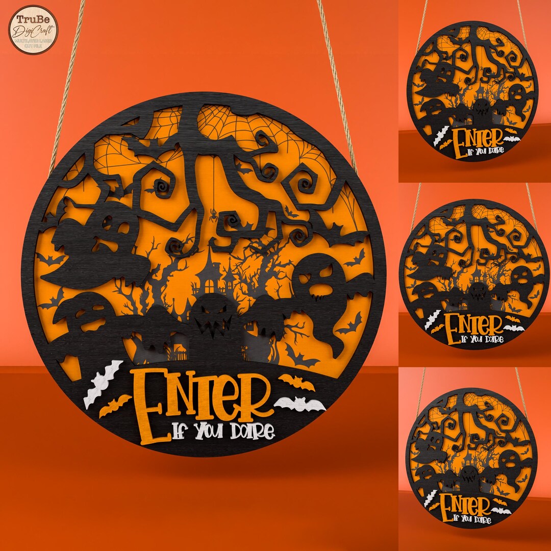 Enter If You Dare Wooden Sign Laser Cut Svg, Halloween Door Sign Svg ...