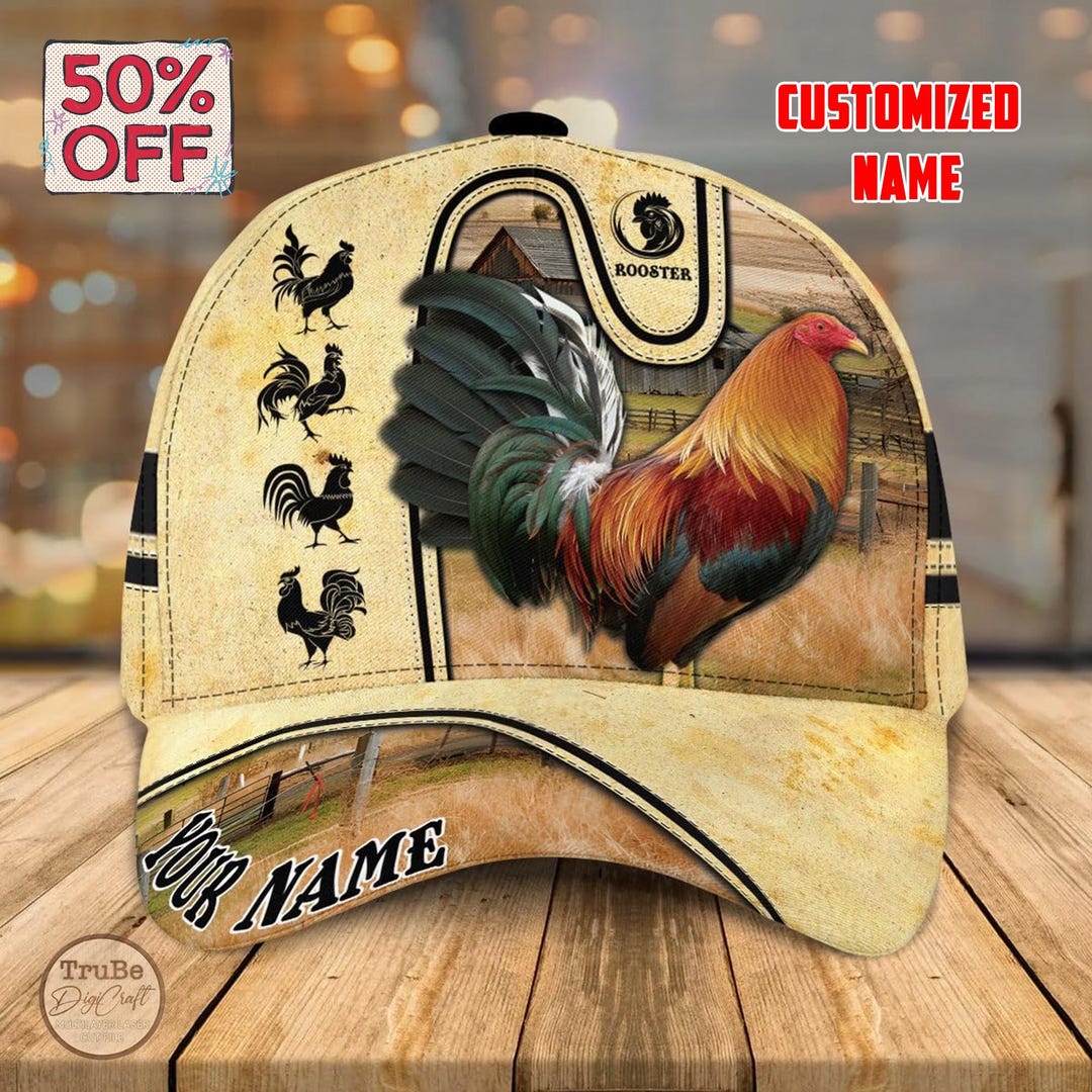 Personalized Name Rooster Classic Cap, Custom Name Rooster Baseball Cap ...