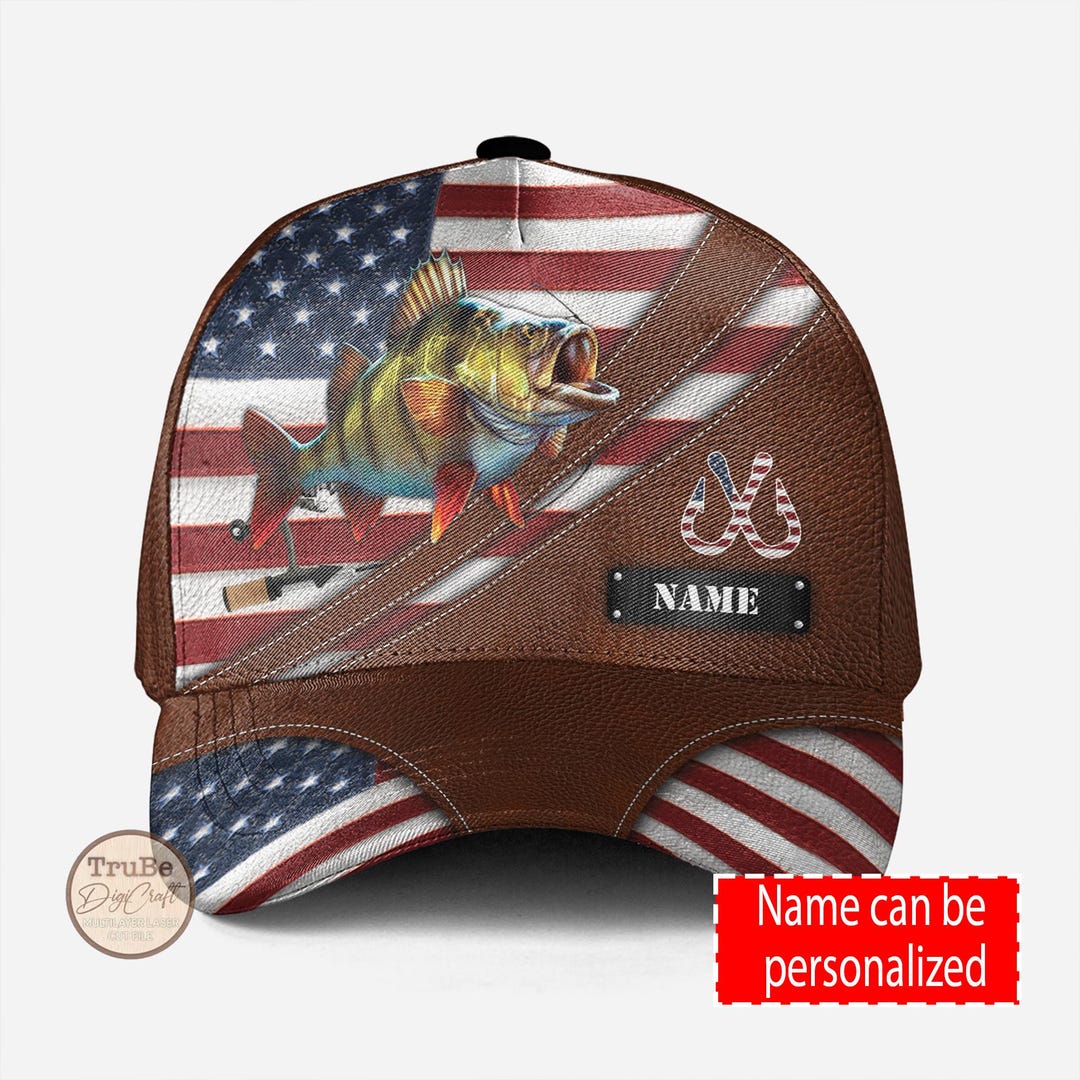 Personalized Fishing US Flag Baseball Cap, Custom Name Fishing Classic ...