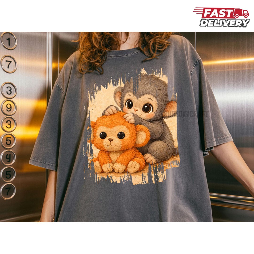 Comfort Colors Retro Punch Monkey T-shirt, Baby Monkey Plush Toy ...
