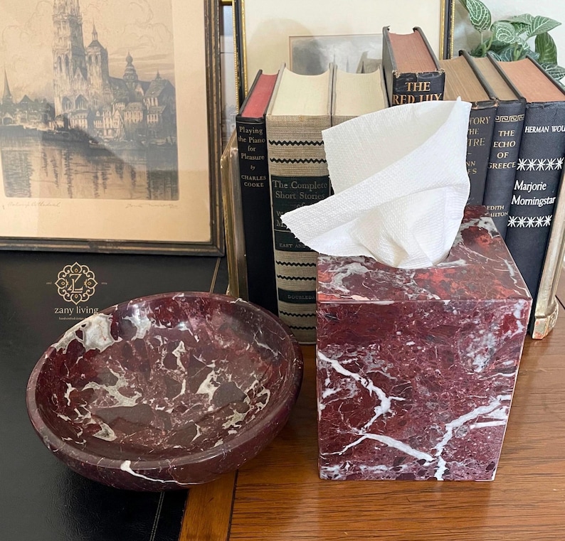 Red Marble Tissue Box Cover 5x5x6 – Rosso Levanto Stone, Bathroom ...