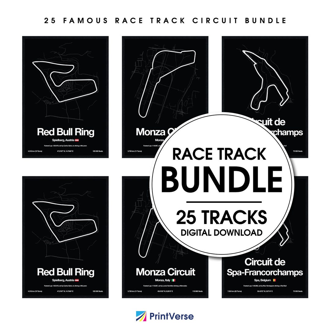F1 Poster Bundle. Race Track Wall Art. Includes 25 Famous Circuits ...