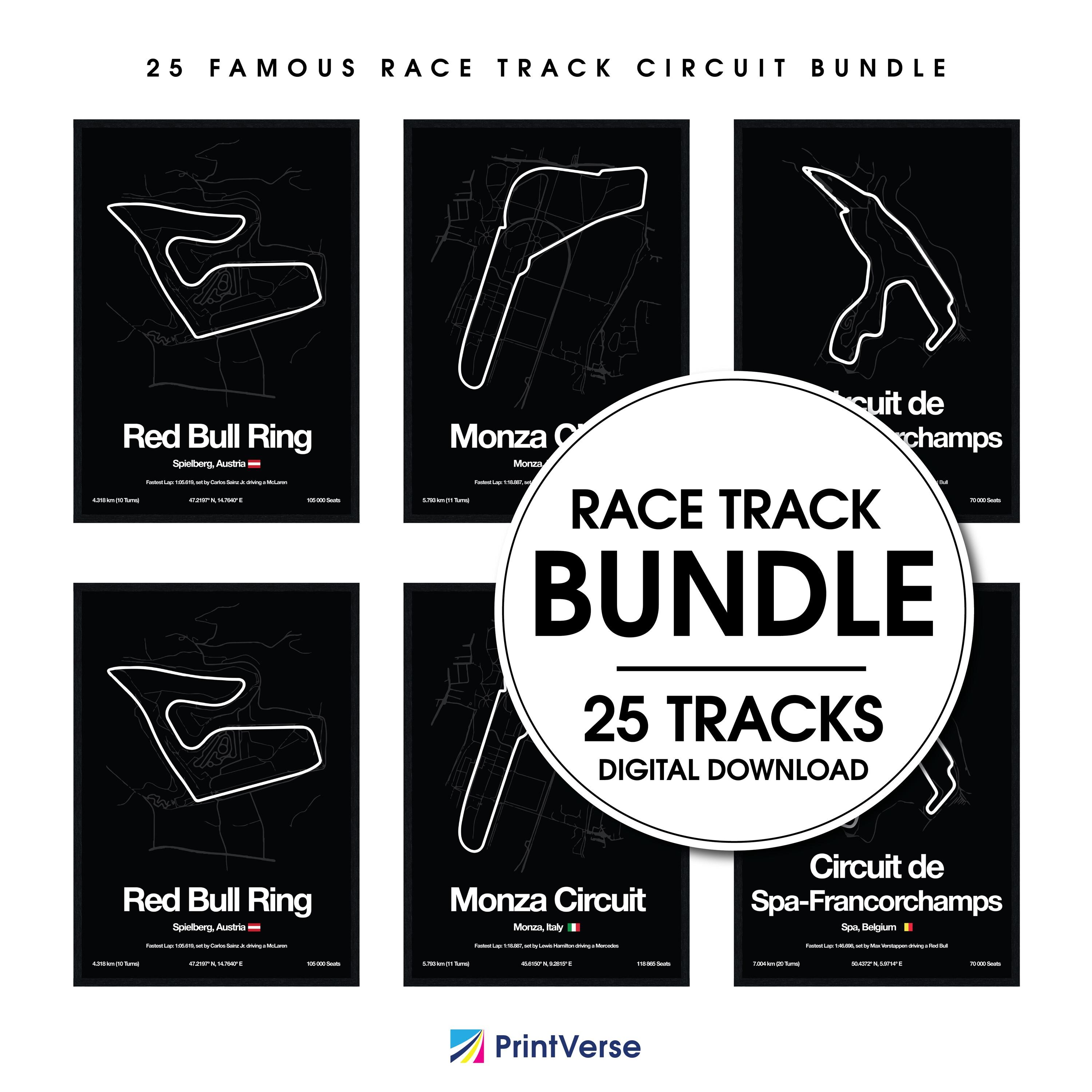 F1 Poster Bundle. Race Track Wall Art. Includes 25 Famous Circuits ...
