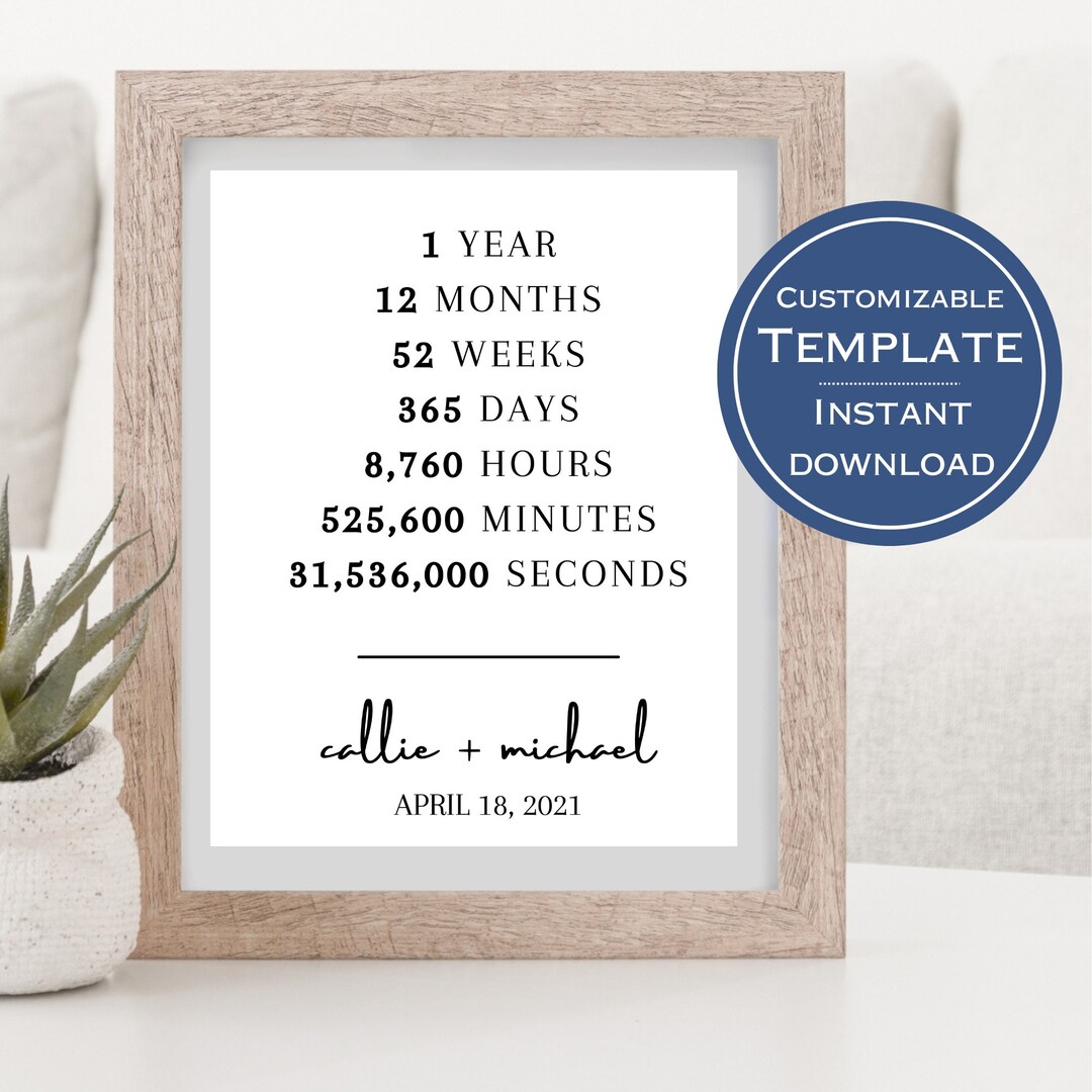 1 Year Anniversary Gift Print, One Year Anniversary Gift, Paper ...