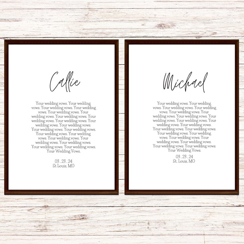 Your Wedding Vows, One Year Anniversary Gift, Paper Anniversary Gift, 1 ...
