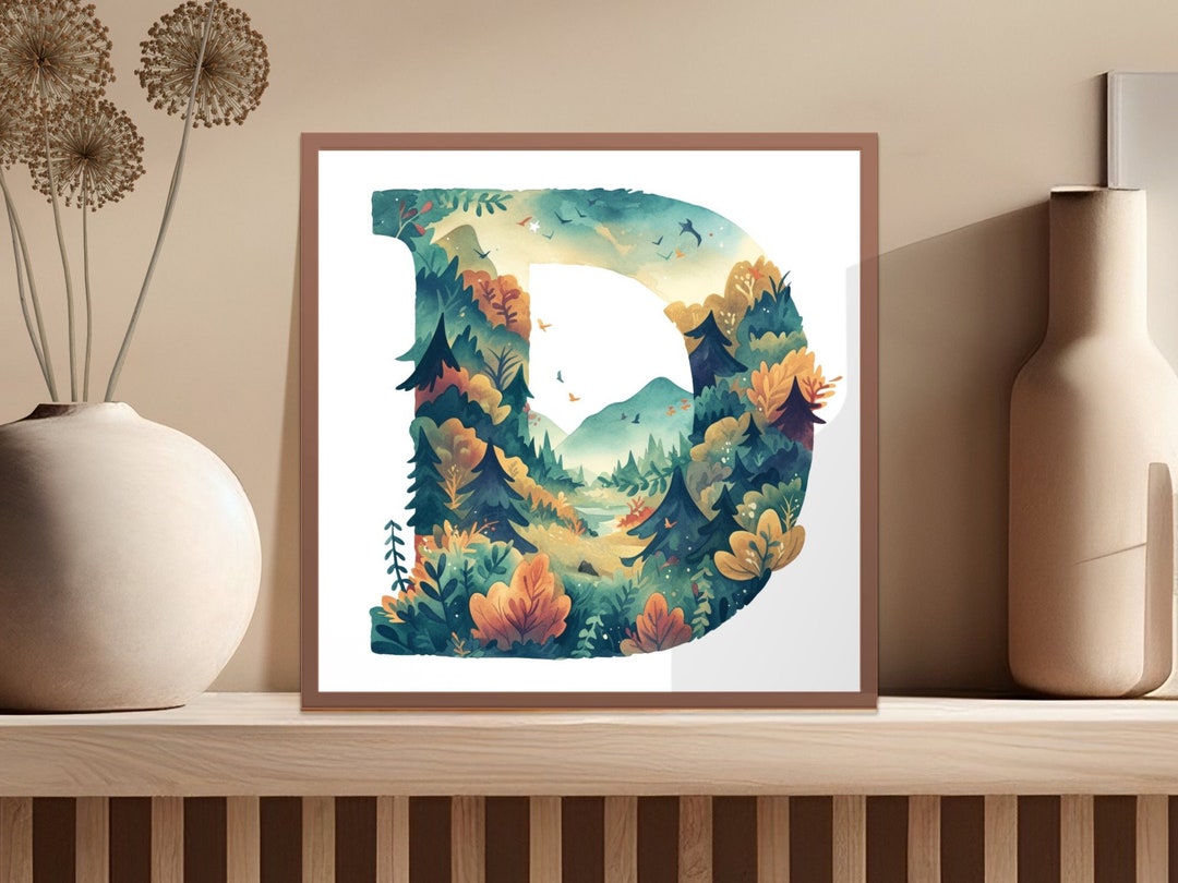 Serene Forest Watercolor Letter D Printable Wall Art High Resolution ...