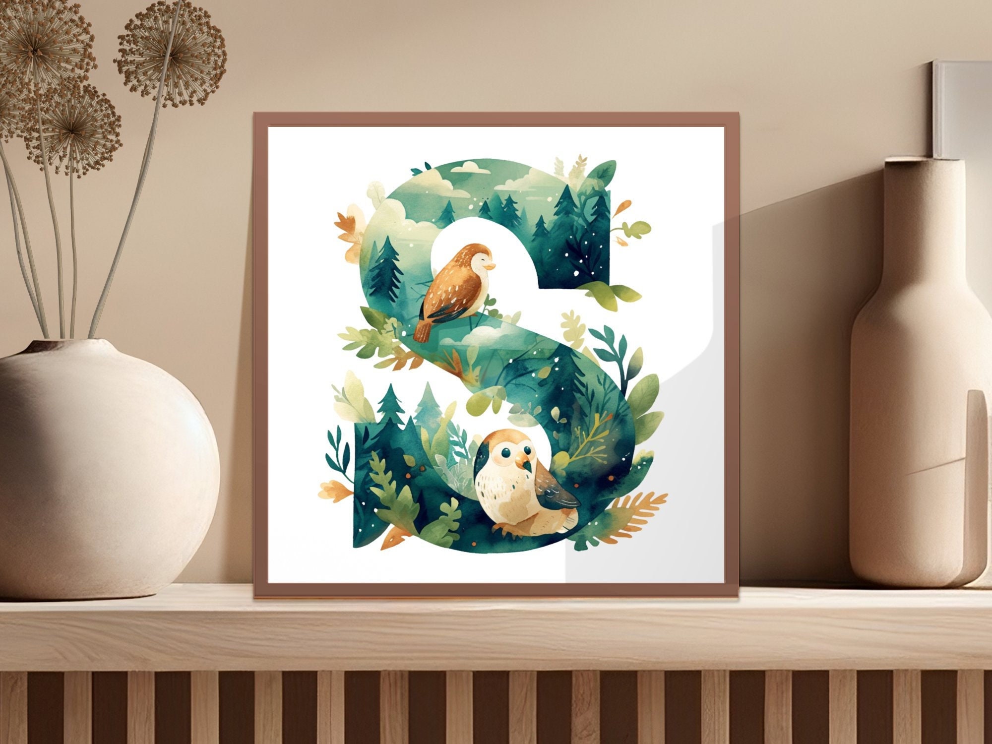 Serene Forest Watercolor Letter S Printable Wall Art High Resolution ...