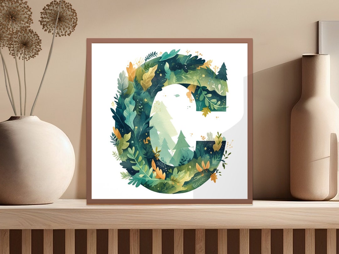 Serene Forest Watercolor Letter C Printable Wall Art High Resolution ...