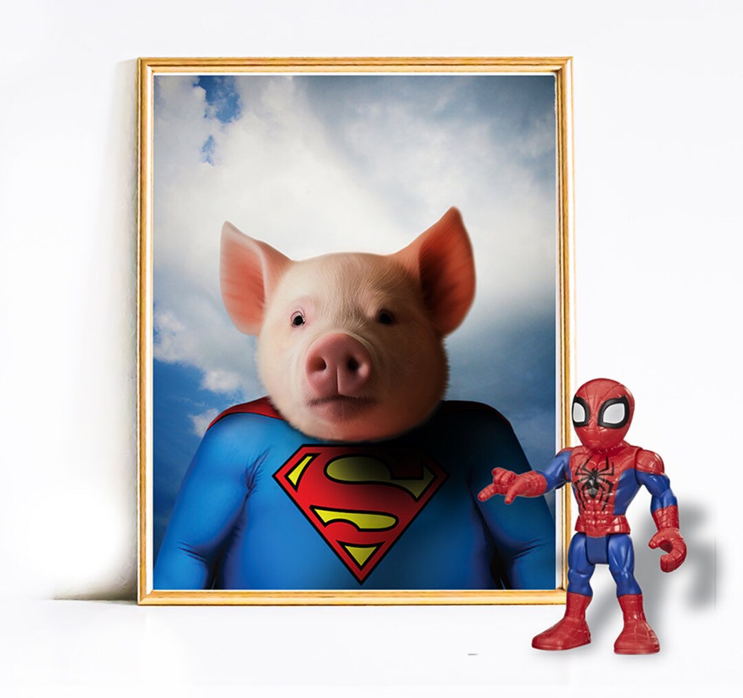 Super Pig Wall Art, Superhero Pig Wall Art, Pig Super Hero Poster ...