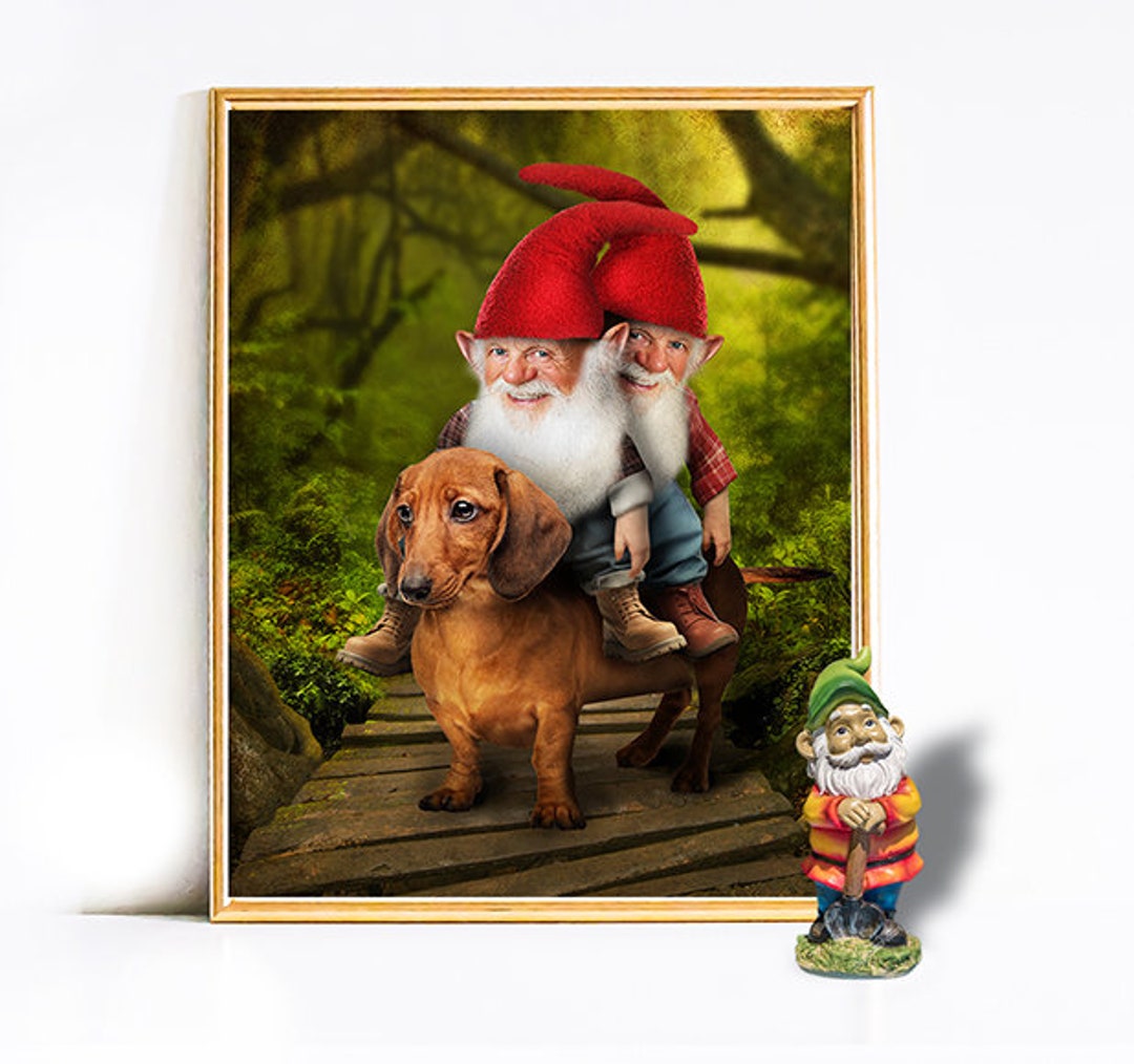 Gnomes Riding Dachshund, Gnome Wall Art, Funny Gnome Poster, Dachshund ...