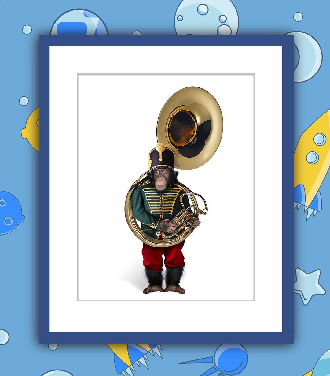 Children's Wall Art, Monkey Playing Tuba Print, Monkey Nursery Decor ...