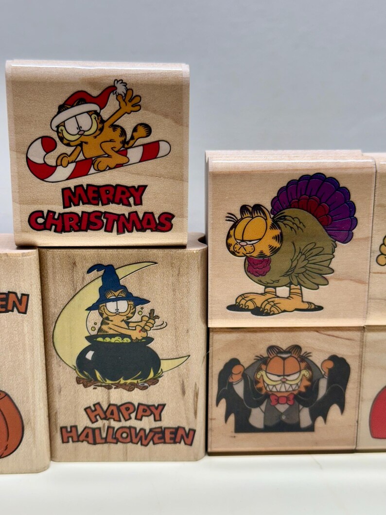 Vintage Wooden Garfield Rubber Stamps Set of 11 Holiday Stamps - Etsy