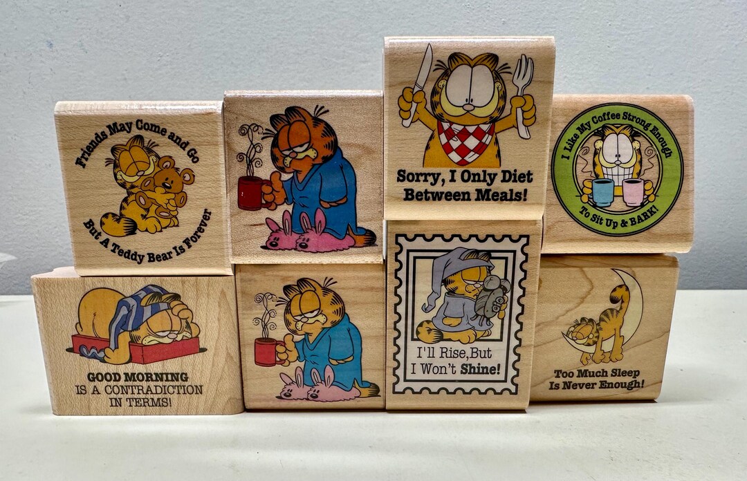 Vintage Wooden Garfield Rubber Stamps - Set of 8 - Etsy