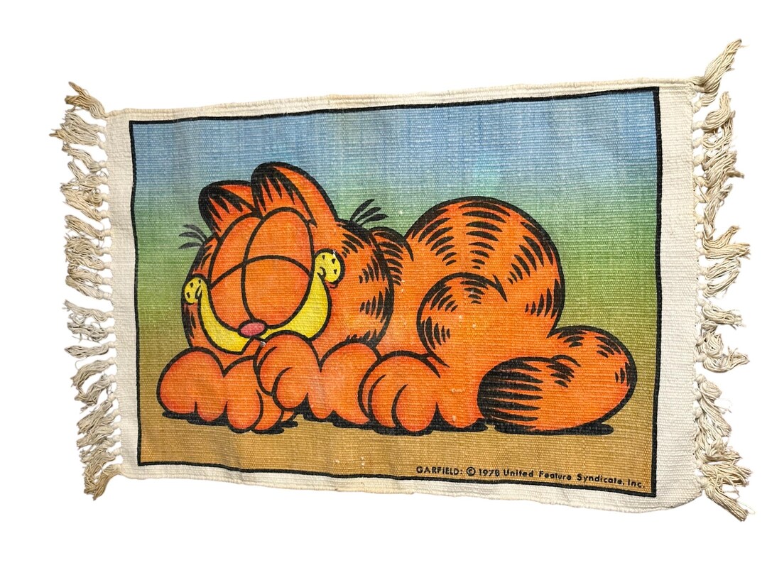 Vintage 2X3' Garfield Rug With Tassels - Etsy
