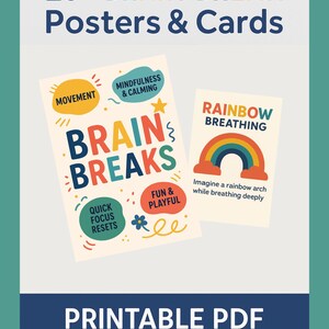 Brain Breaks Poster & Cards: Classroom Counseling Mindfulness ...
