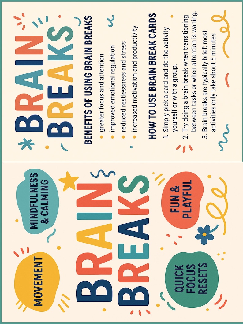 Brain Breaks Poster & Cards: Classroom Counseling Mindfulness ...