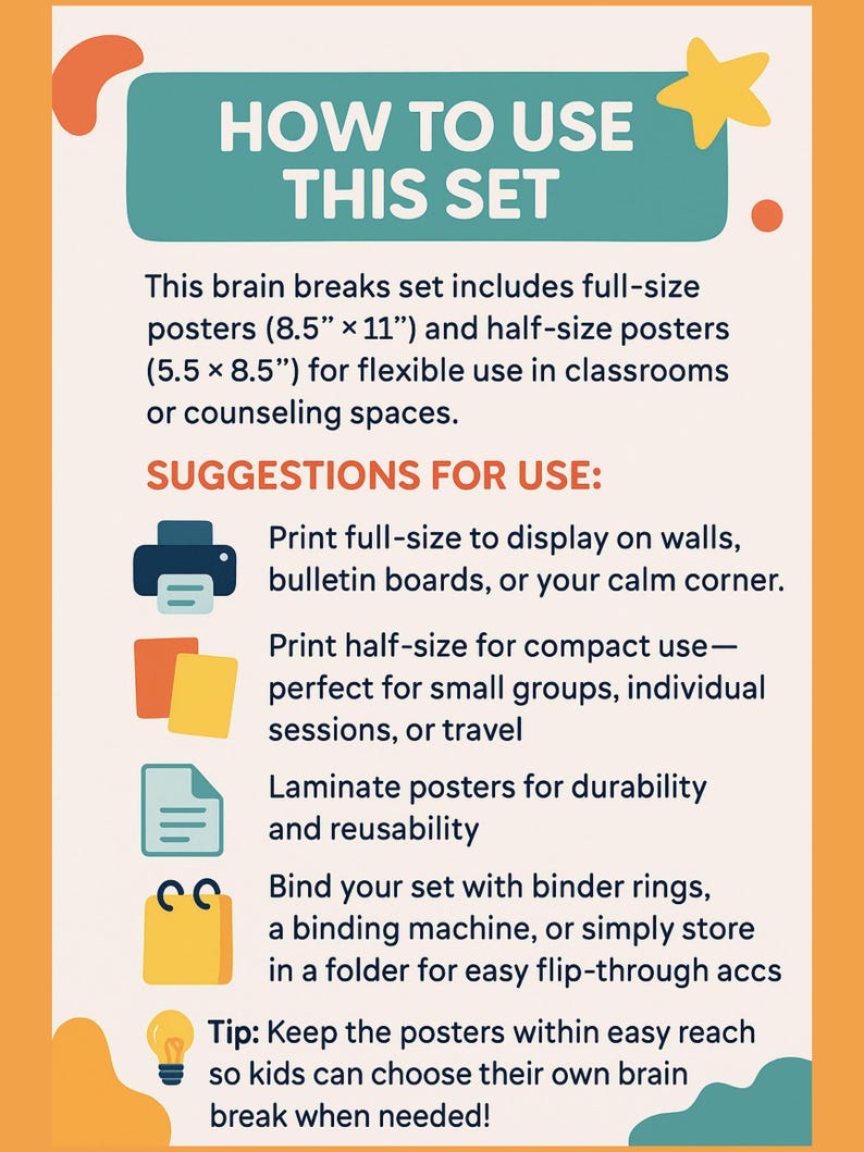 Brain Breaks Poster & Cards: Classroom Counseling Mindfulness ...