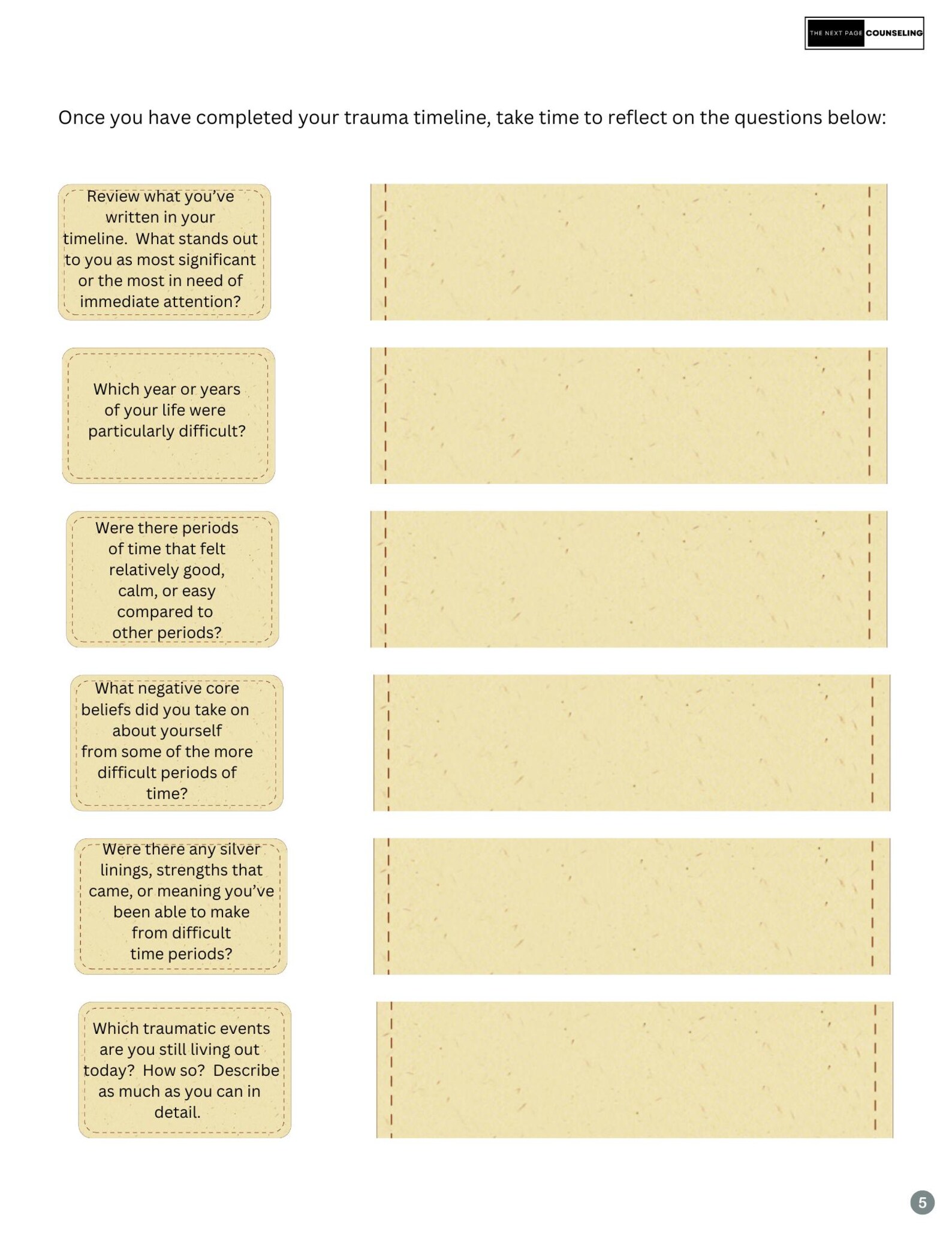 Trauma Timeline | 5-page Printable Therapy Worksheet | Counseling Tool ...
