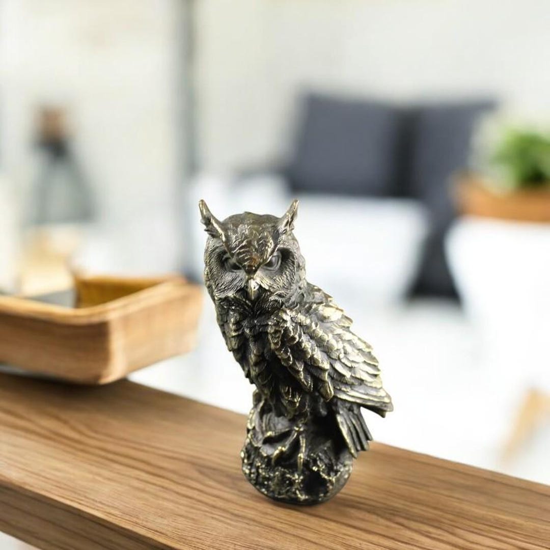 Antique Brass Owl Figurine, Large Standing Copper Owl Statue, Retro ...