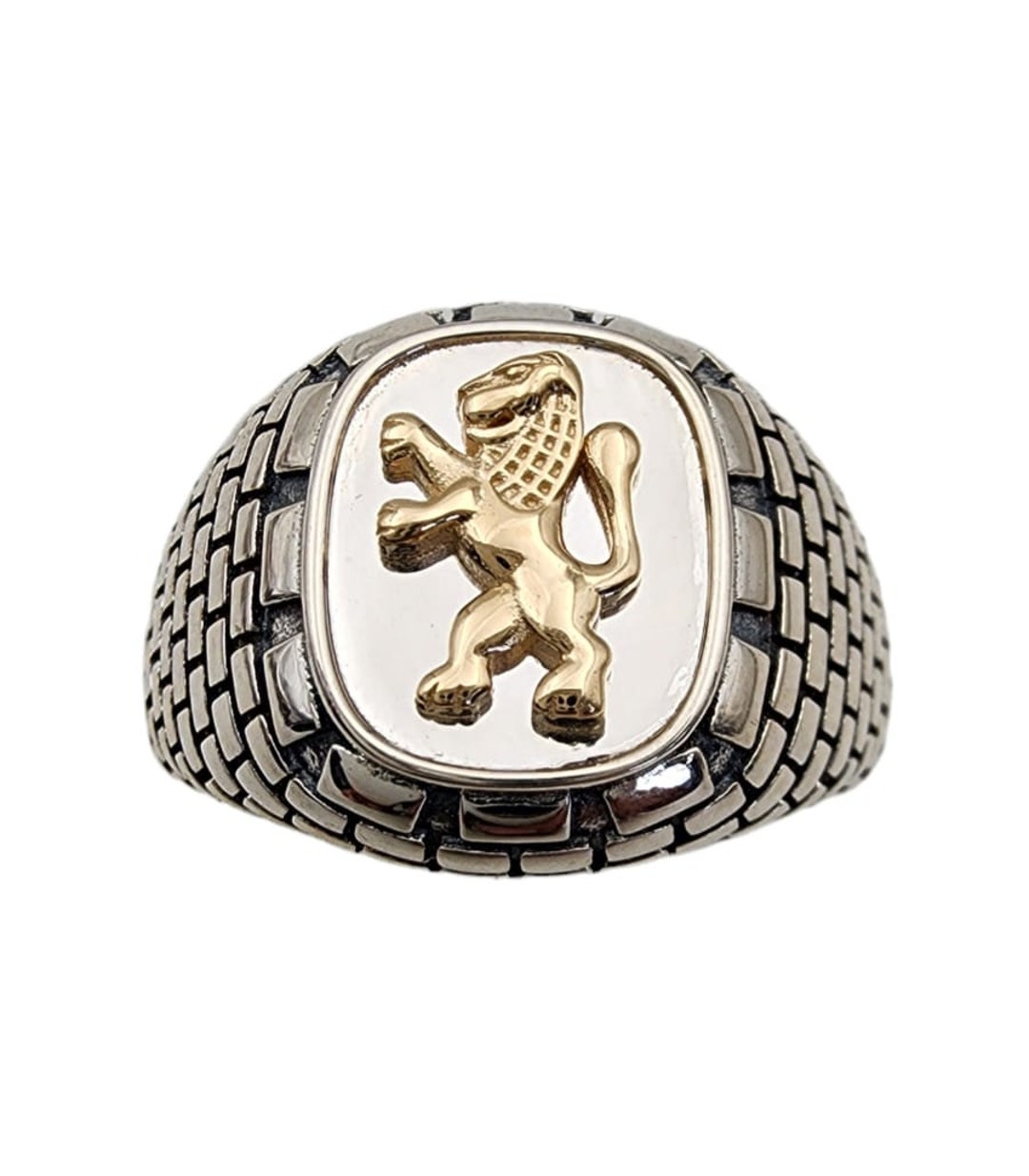 Lion of Judah Sterling Silver and 9k Gold Signet Ring, Ring Men's ...