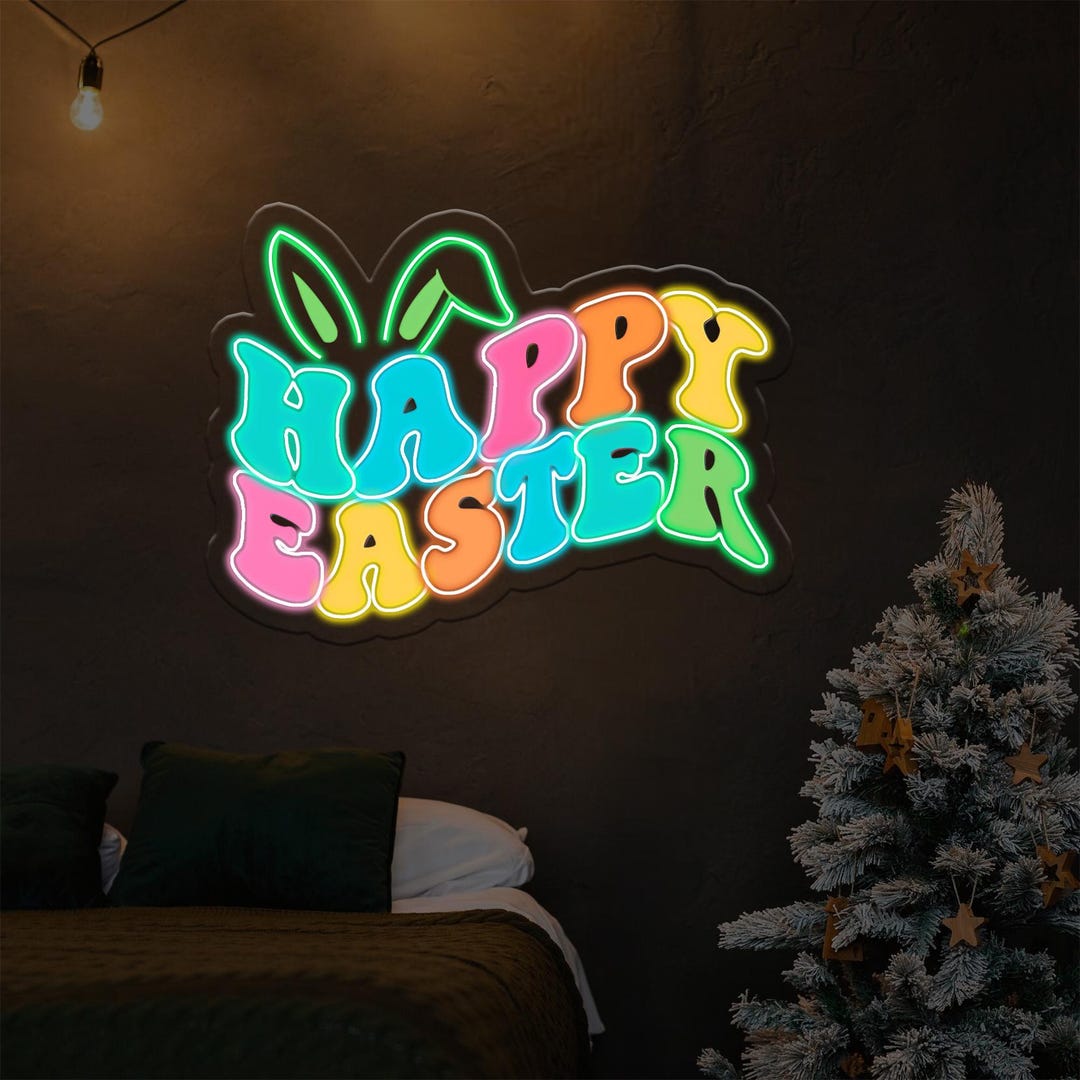 Happy Easter Neon Sign, Rustic Easter Decor, Personalized Easter Gifts ...