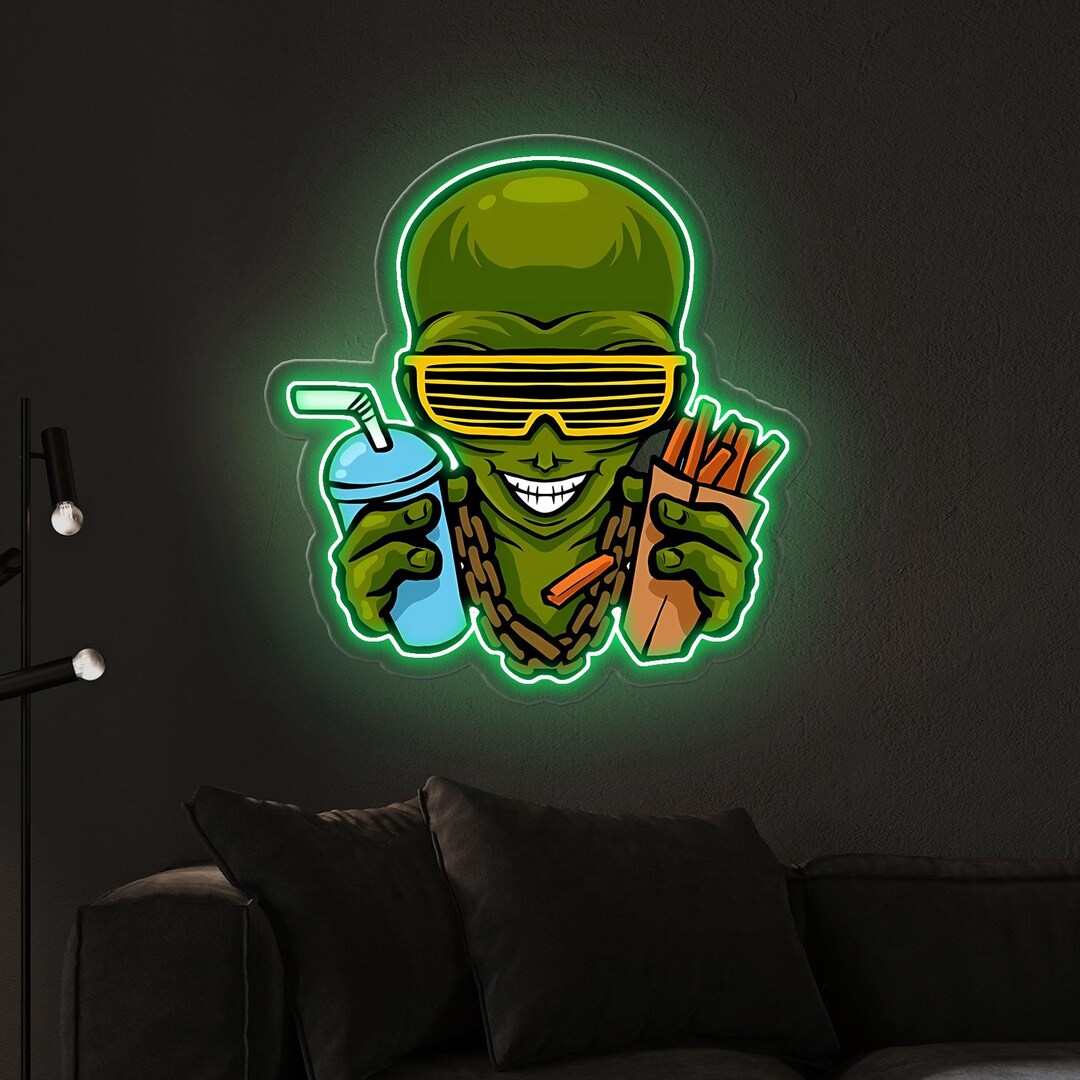 Alien With Sunglasses Neon Sign, Restaurant French Fries Led Sign ...