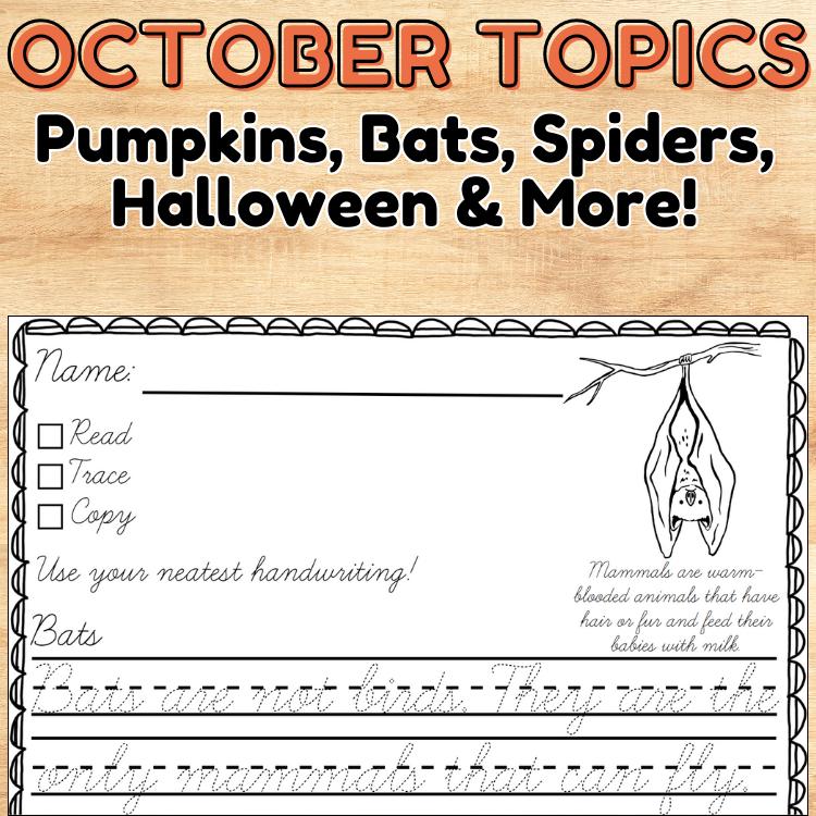 October Cursive Handwriting Practice Pages Cursive Writing Worksheets ...