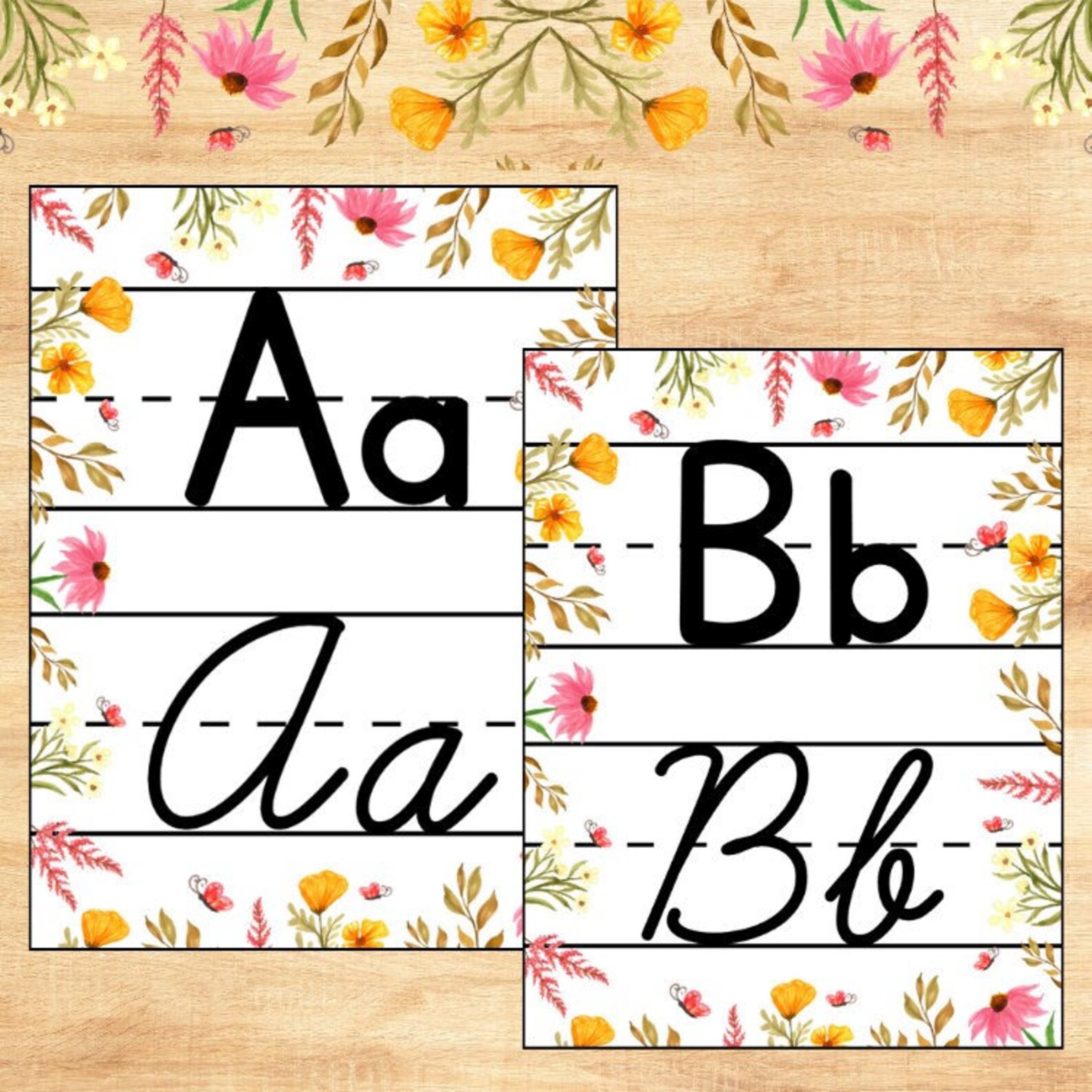 Cursive & Print Classroom Alphabet Posters Butterfly Garden Floral - Etsy