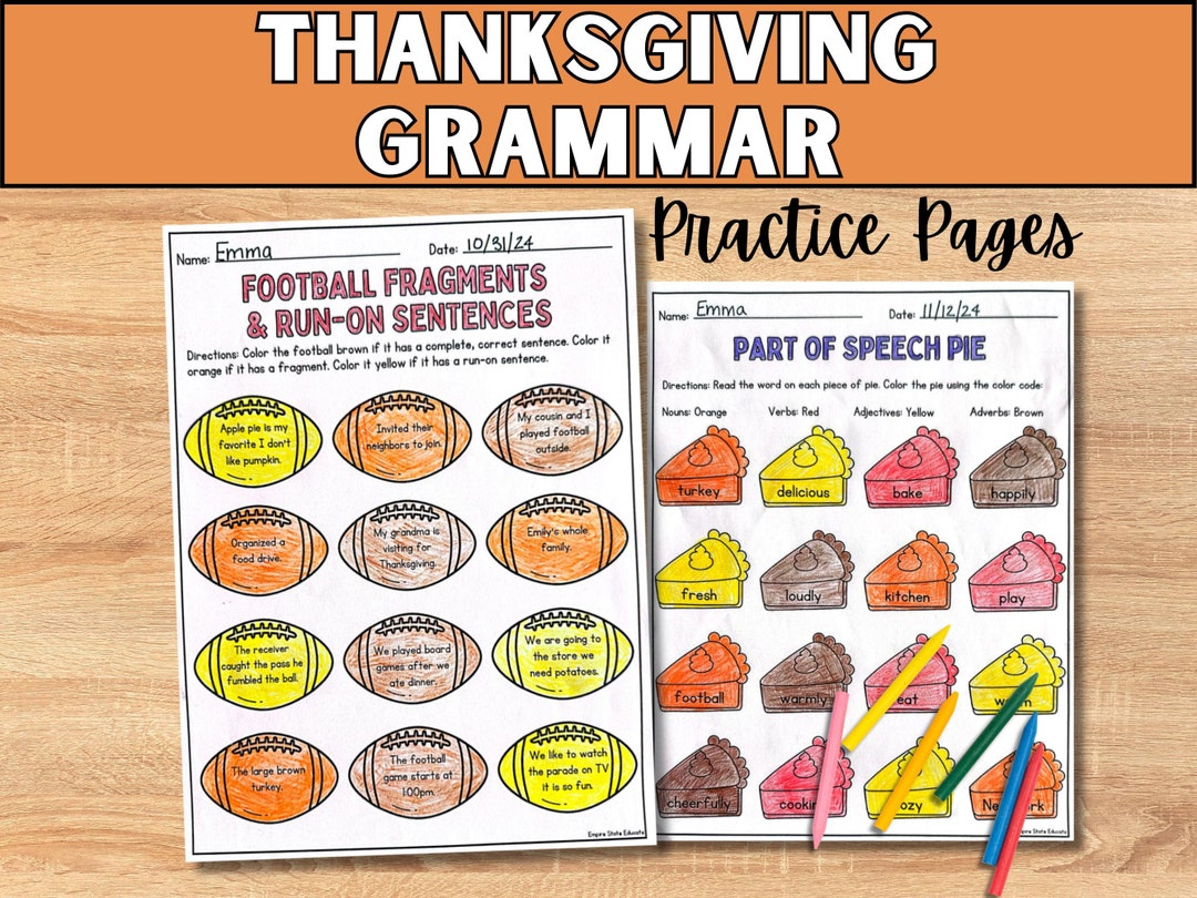 November Grammar Worksheets Thanksgiving ELA Worksheets 3rd 4th 5th ...