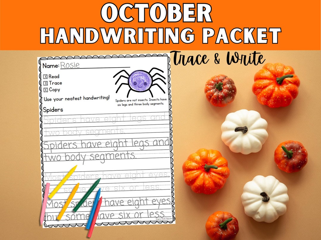 October Handwriting Packet Handwriting Practice Pages for Kids - Etsy