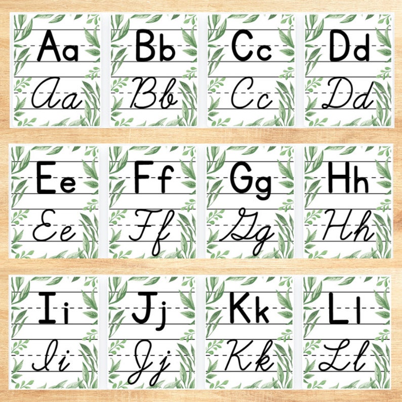 Cursive and Print Alphabet Posters Classroom Alphabet Watercolor Plants ...