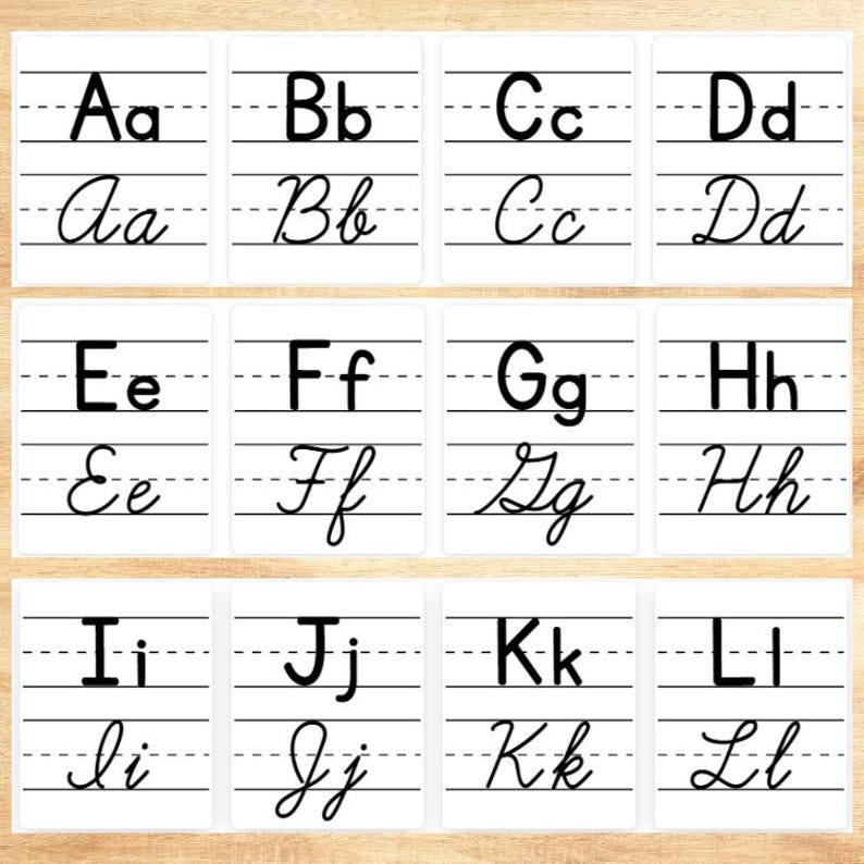 Cursive and Print Alphabet Posters Classroom Alphabet Minimalist Black & White - Etsy