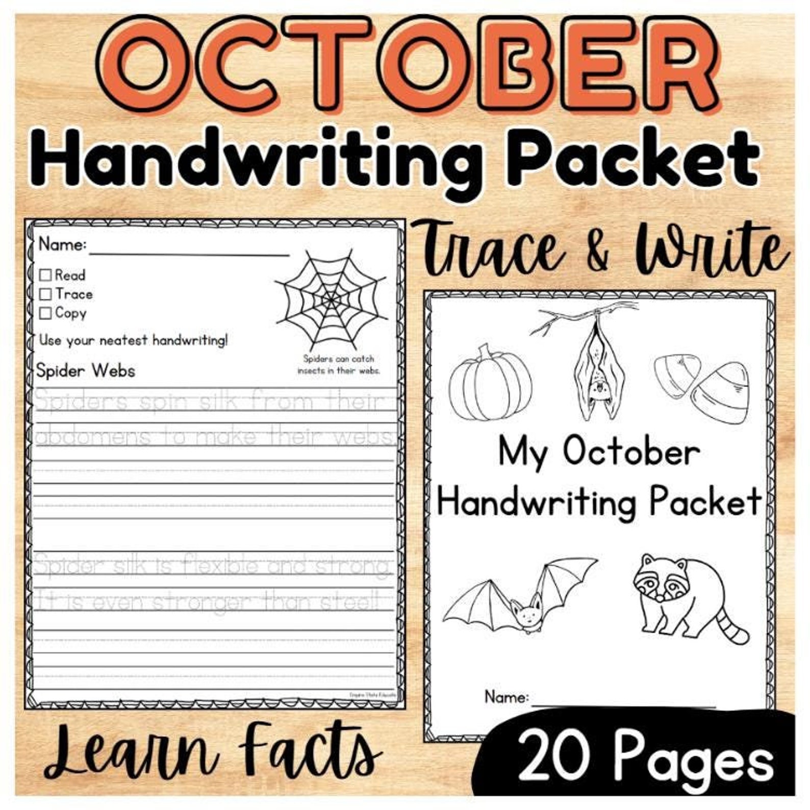 October Handwriting Packet Handwriting Practice Pages for Kids - Etsy