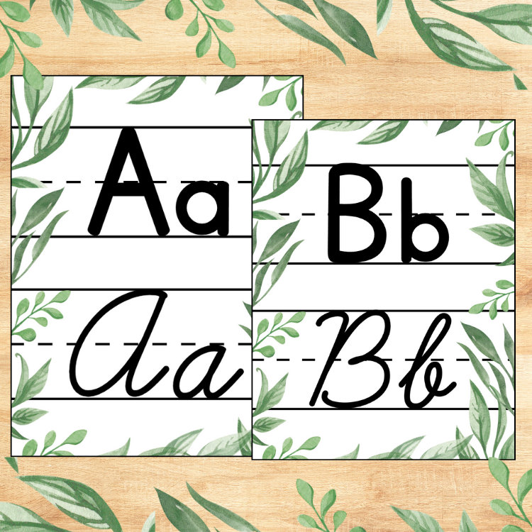 Cursive and Print Alphabet Posters Classroom Alphabet Watercolor Plants ...