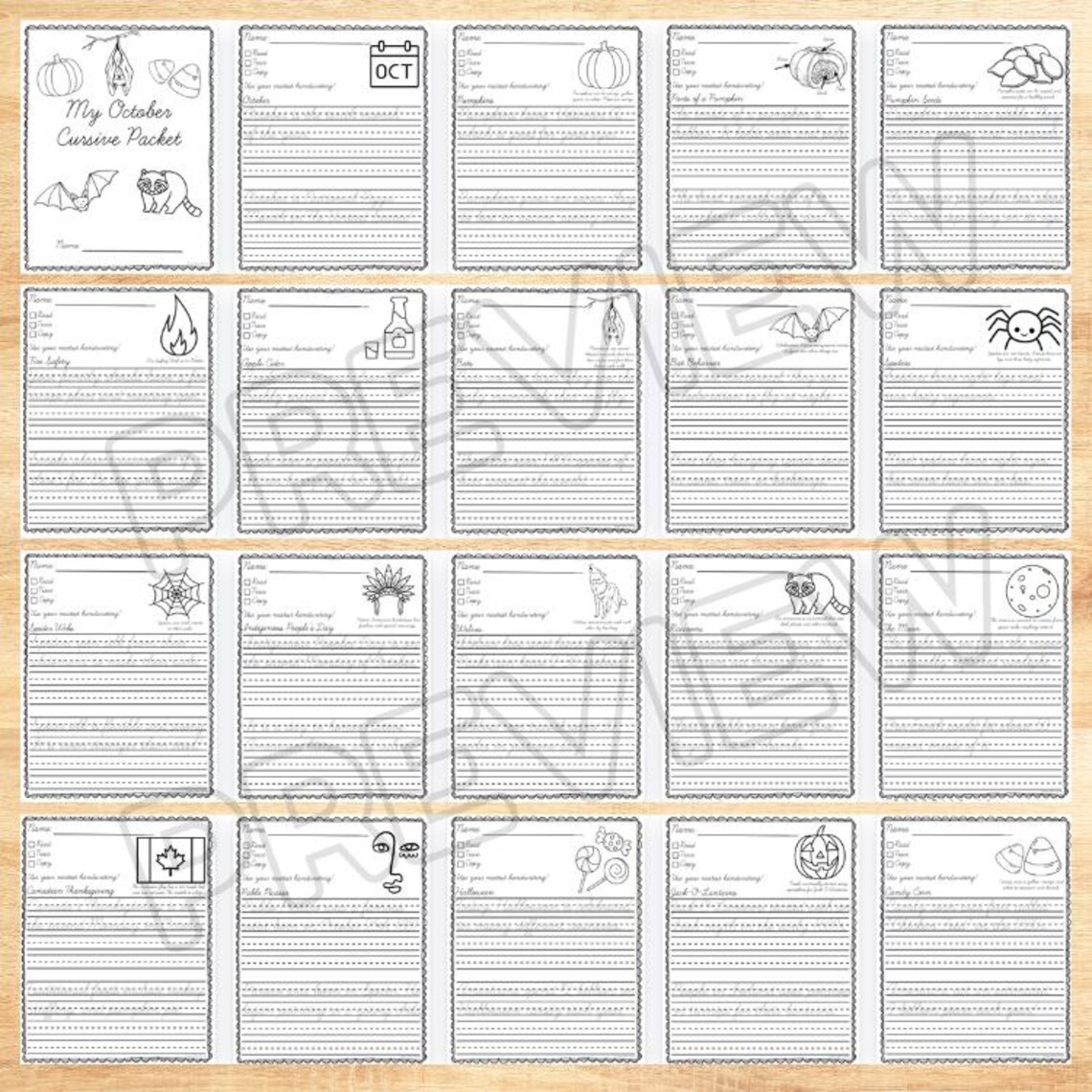 October Cursive Handwriting Practice Pages Cursive Writing Worksheets ...