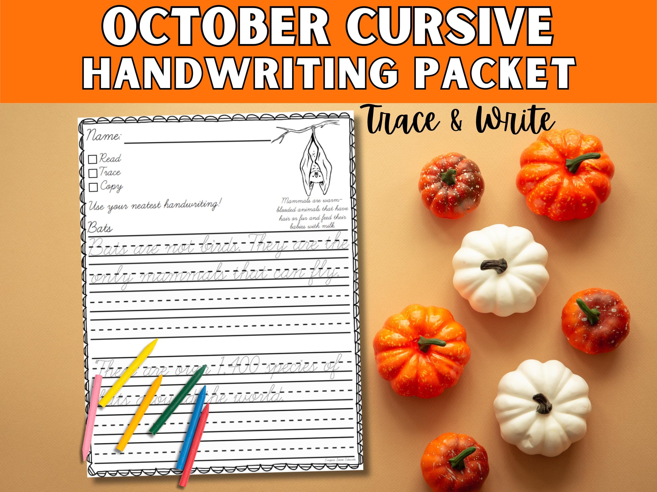 October Cursive Handwriting Practice Pages Cursive Writing Worksheets ...